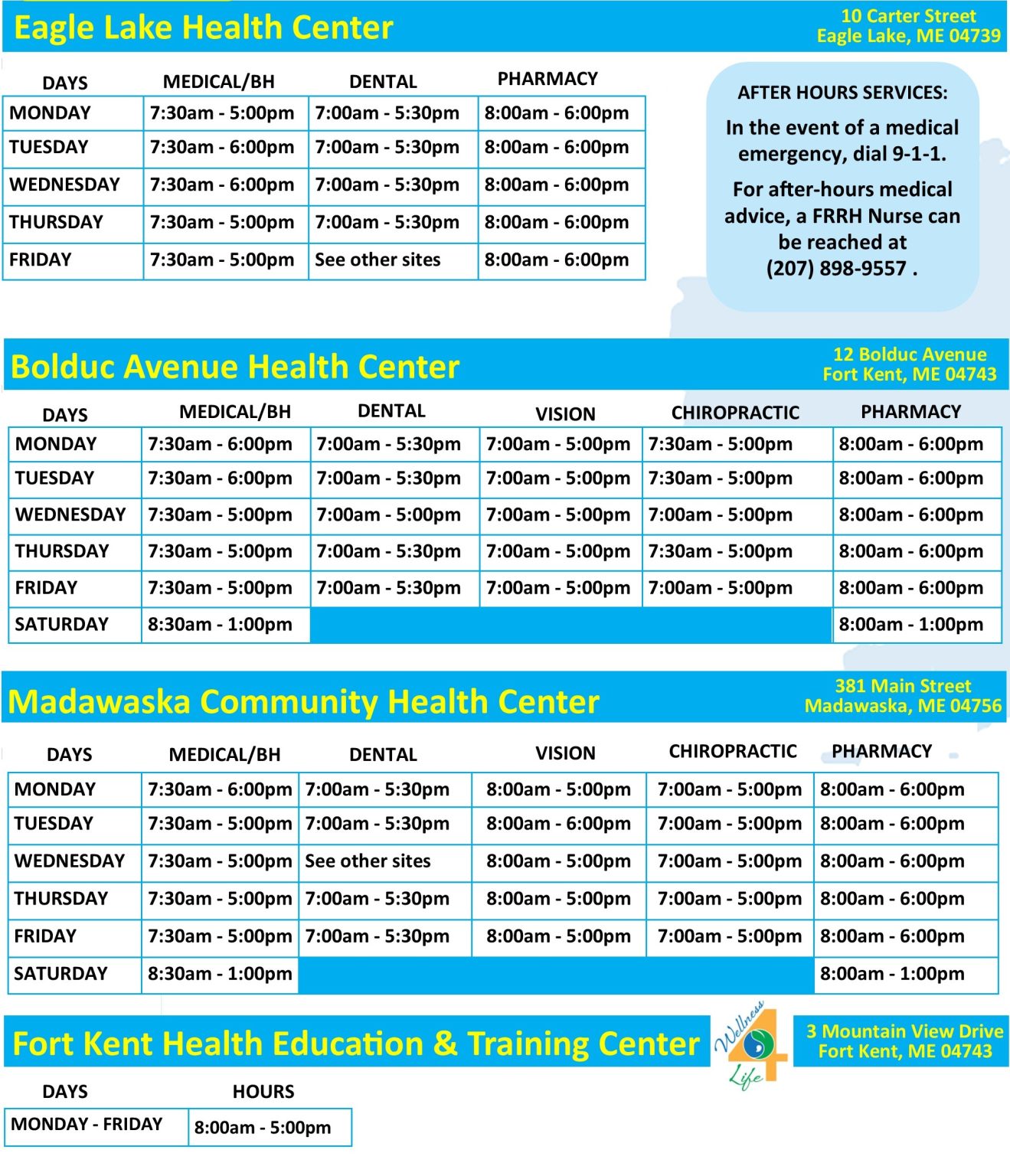 Locations/Hours - Fish River Rural Health